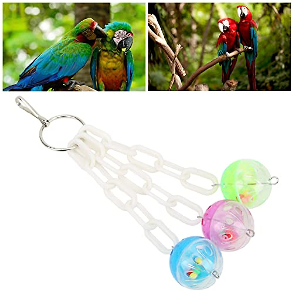 Xirfuni Bird Ball Toys, Plastic Bird Cage Ball Attractive Relieve Anxiety 2 Strings Biting with Hooks for Macaw for Budgie for Cockatiel