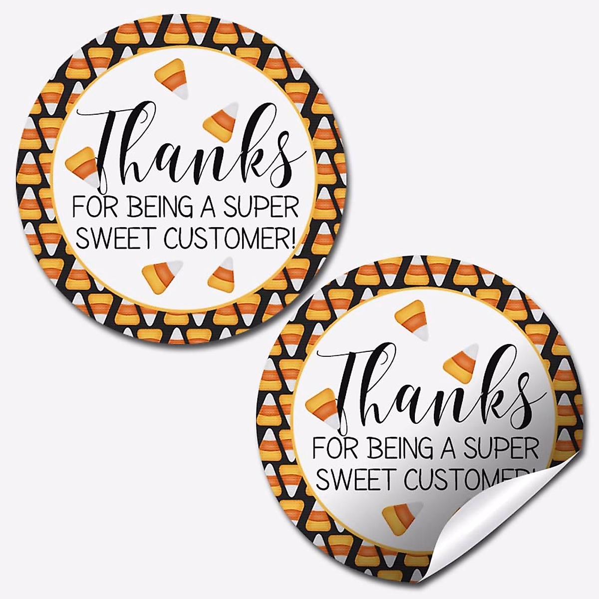 Candy Corn Halloween Fall & Autumn Thank You Customer Appreciation Sticker Labels for Small Businesses, 60 1.5" Circle Stickers by AmandaCreation, Great for Envelopes, Postcards, Direct Mail, & More!