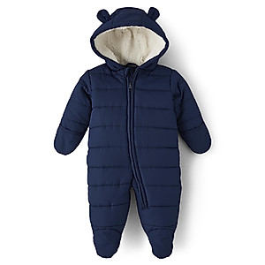 The Children's Place,and Newborn Fleece Hoodie Zip-front Snowsuit Bunting,TIDAL,12-18 MONTHS
