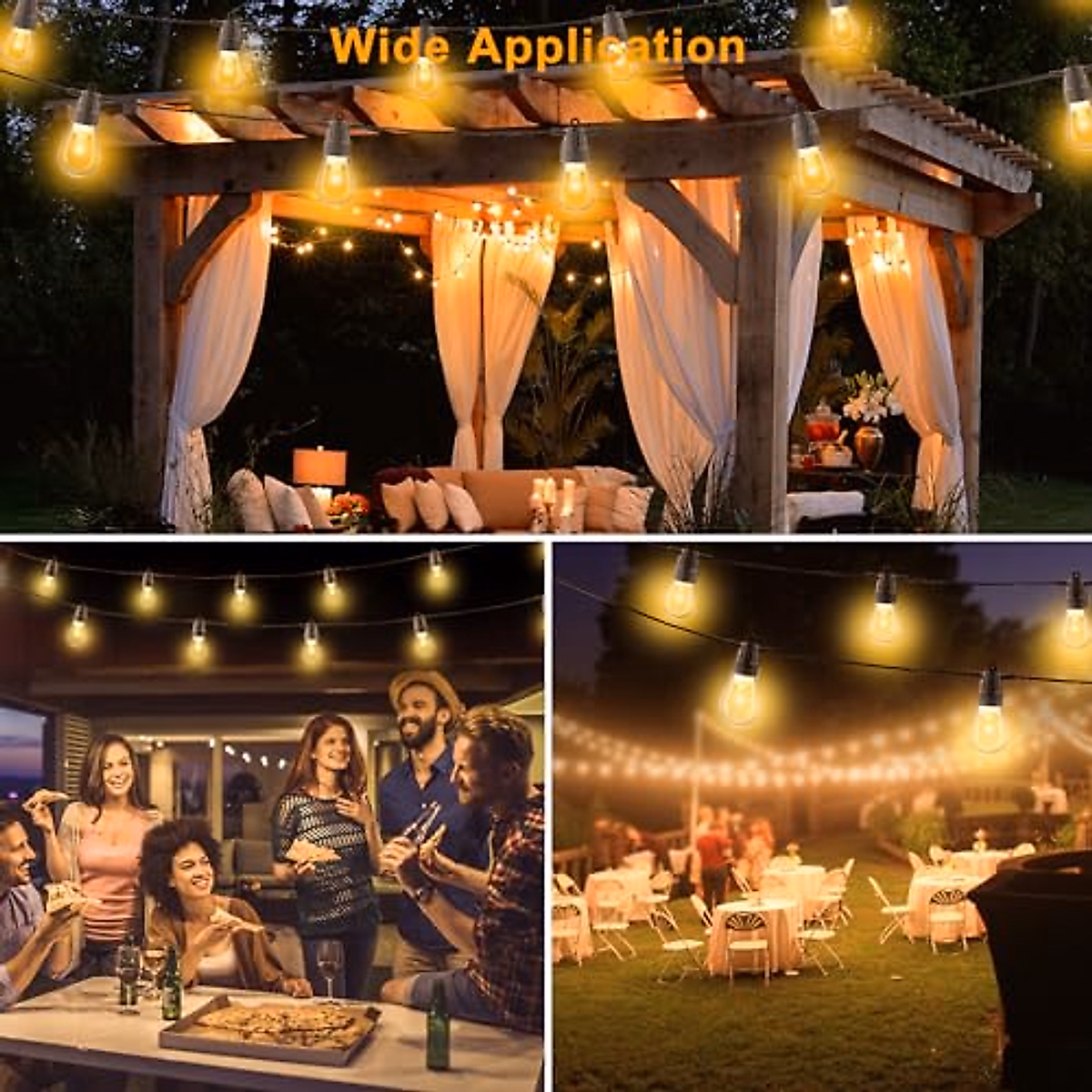 YSJ Solar String Lights Outdoor Waterproof,49FT 20 Bulb Solar Outdoor String Lights,Solar Powered Outdoor String Lights with USB-C Port and Remote Control,Camping Decoration Garden (Black)