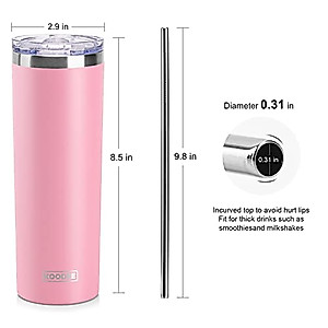koodee 20 oz Stainless Steel Skinny Tumbler(4 Pack) Double Wall Insulated Water Tumbler Cup with Lids, Straws and Straw Brushe（Baby Blue/Pink/Sky Blue/Teal）
