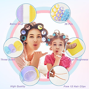 Jumbo Size Hair Roller Sets, Smilco 36 Pcs Self Grip Hair Curlers,3 Size Large Hair Rollers with 10 pack Hair Roller Clips for Long Medium Short Thick Fine Thin Hair Bangs Volume