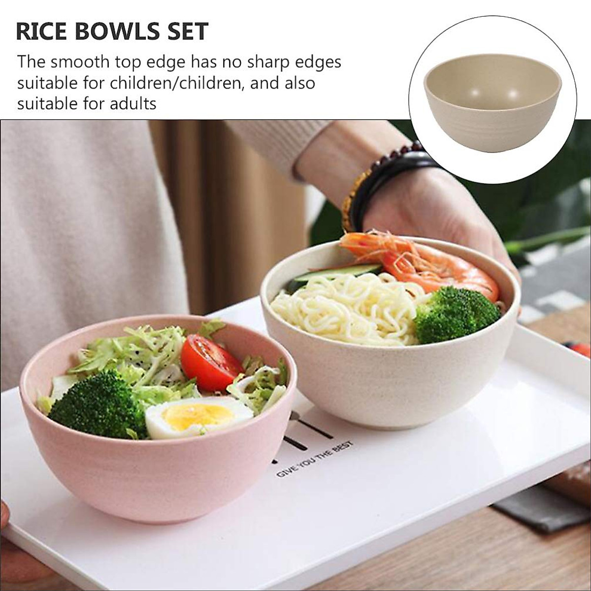 Hemoton 10pcs Unbreakable Cereal Bowls Wheat Straw Fiber Dishwasher and Microwave Safe Bowls for Dinner Dessert Rice Soup Pink Blue Beige Green Purple