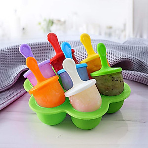 Mini Silicone Popsicle Mold, 7-cavity DIY Ice Pop Mold with Colorful Plastic Sticks, Popsicle Makers for Egg Bites, Lollipop and Ice Cream Mould, Baby Food Storage Container, Non-Stick Ice Cube Trays