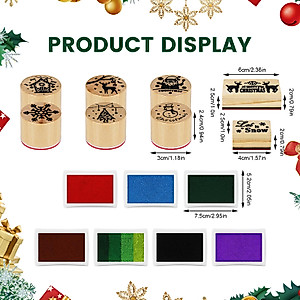 Auidy_6TXD 8 Pieces Christmas Wooden Stamp Set with Stamp Pad for Printing Stamps, Christmas Stamp Ink Set for Children DIY Scrapbooks Guest Gift
