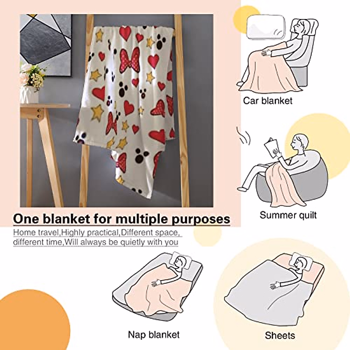 Cute Throw Blanket Soft Warm White Throw Blanket Cartoon Anime Blanket for Living Room Bedroom Dorm 60"x50"