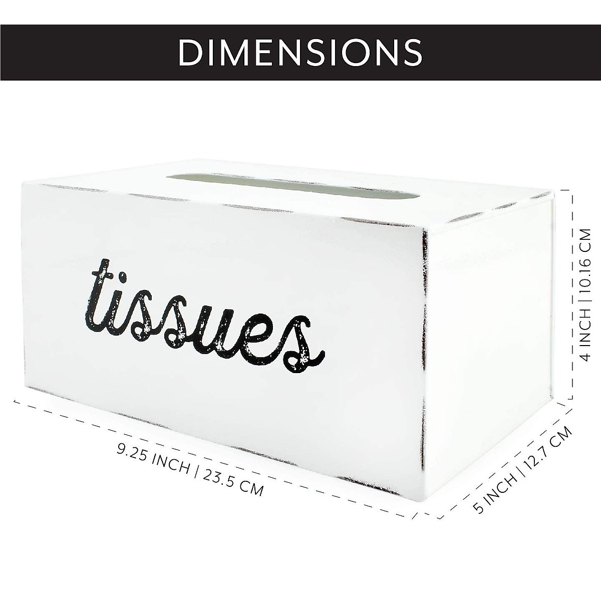 AuldHome Design White Rectangular Tissue Box, Rustic-Style Distressed Enamelware Oblong Tissue Cover Holder