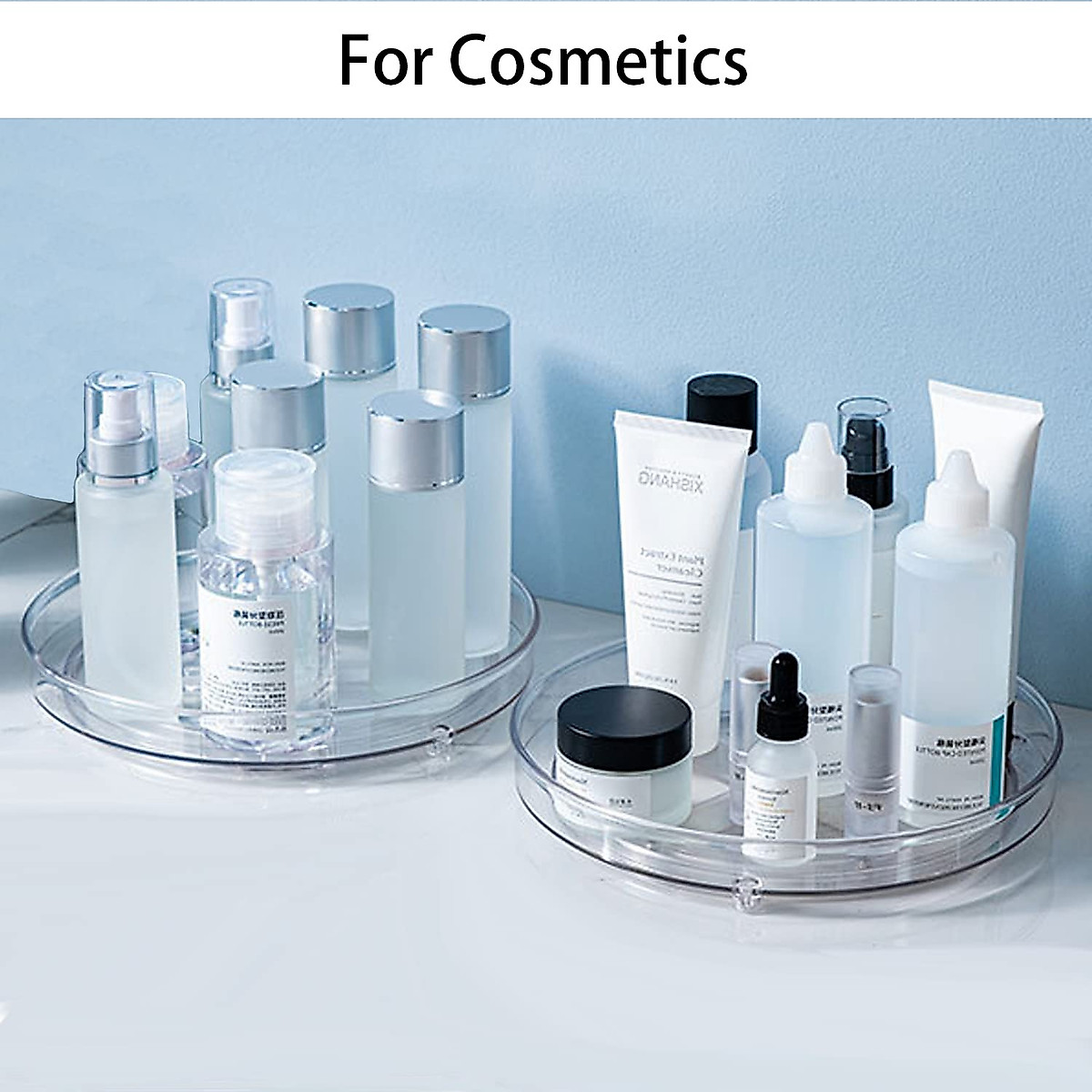 URALFA 9 Inch Lazy Susan Spice Rack Organizer, 360 Degree Rotating Round Lazy Susan Turntable for Cabinet, 2-Pack, Clear