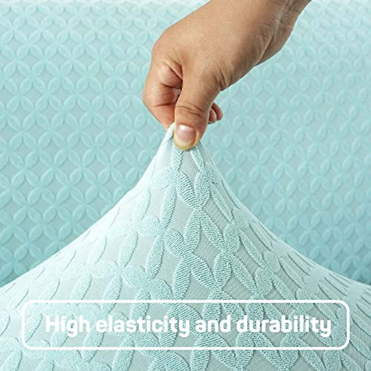 Jacquard High Stretch Sofa Slipcover, Thick Soft Sofa Slipcover Furniture Protector Washable for Living Room Pets Cat Dog-Blue-4 Seater