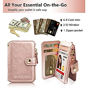 M-Plateau Phone Wallet, PU Leather Card Holder with Zipper Coin Pocket Compatible with iPhone 14 and iPhone Case for Women 3M Adhesive Phone Card Holder with Magnetic Closure(Pink)