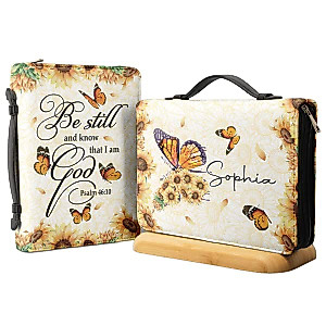 Be Still and Know That I Am God Butterfly Sunflower Psalm 46 10 Christian Gifts Custom Book Bible Cover Premium Faux or Top Grain Leather