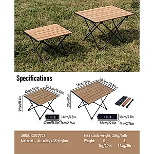 iClimb Ultralight Compact Camping Folding Table with Carry Bag (Nature- S)