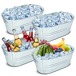 4PCS 4 Gallon Galvanized Tub, Beverage Tub, Ice Buckets for Parties With Carry Handles, Drink Buckets for Parties, Beverage Tubs for Parties, Mimosa Bar Supplies