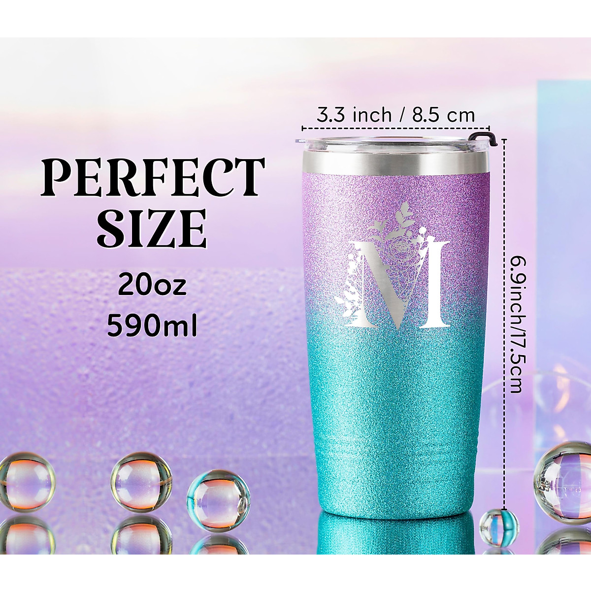 Personalized Tumblers with Lids and Straws for Women, Monogrammed Travel Mugs with Initials, Unique Gifts for Her on Birthdays Xmas, Purple, S