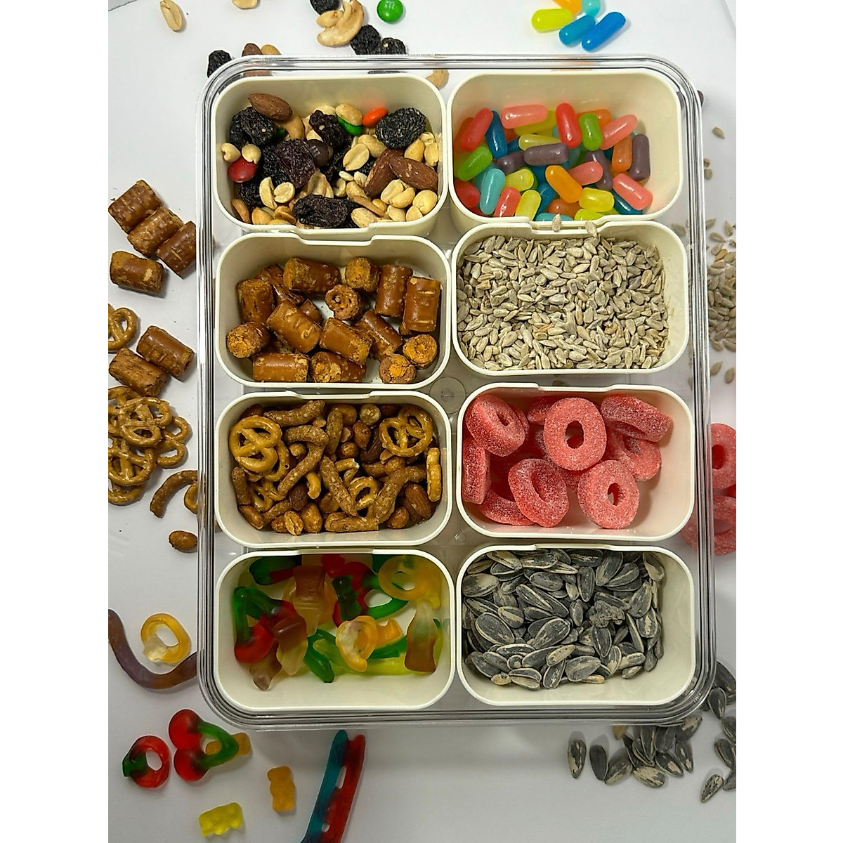 Generic Snack Box Container- Lunch Containers for Adults- Divided Serving Tray with Lid and Handle- Snack Tray Organizer- Snackle Charcuterie Boxes for, Adults, Travel, Party and Picnic., White