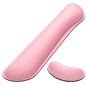 Dapesuom Keyboard Wrist Rest Set, Cute PU Leather Wrist Cushion for Computer Keyboard and Mousepad, Memory Foam Mouse Pad Rests Support with Non-Slip Base for Typing Pain Relief, Laptop, Pink