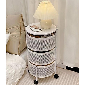 Boncun Rotating Storage Shelves Rack for Kitchen vegetable Storage Organizer Fruit Basket floor stand Shelf fruit tower Potato Onion (White Rotating Square 3 Tier)