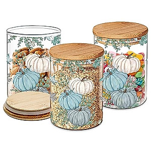 PINATA Blue Pumpkins Fall Decorations for Home, Canister Sets Kitchen Counter Countertop, Blue Farmhouse Decor, Organization and Storage 3.3''X3.3''X5.1'' Decor Container (3 Pack) 3.35 Diameter