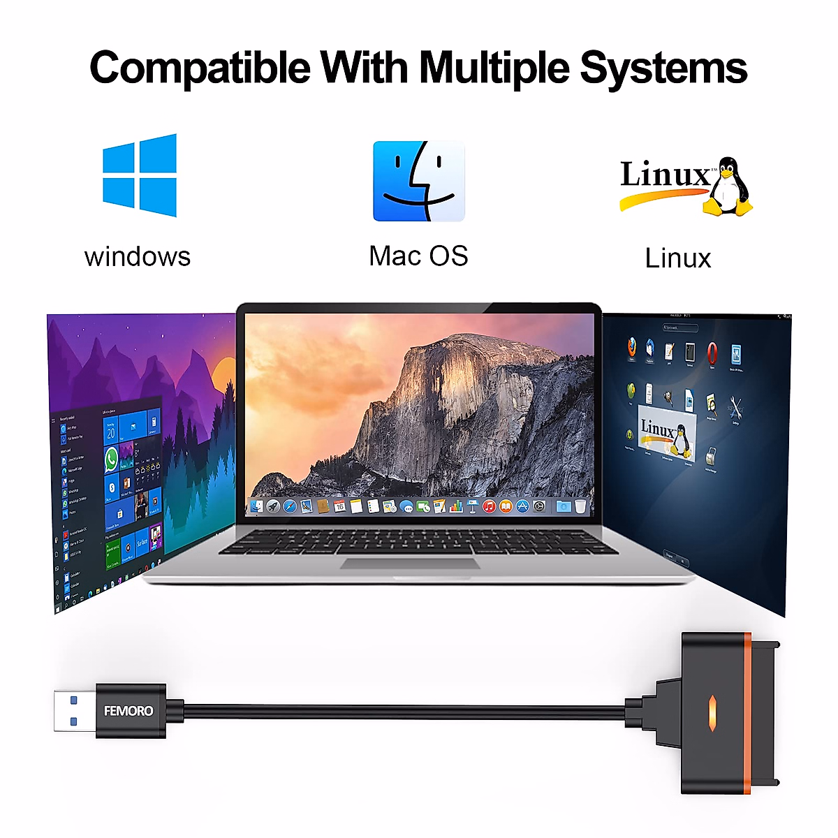 FEMORO SATA to USB 3.0 Adapter, SATA III 5Gbps Data Transfer Converter Cable, UASP Support for 2.5 Inch SSD Solid State Drives