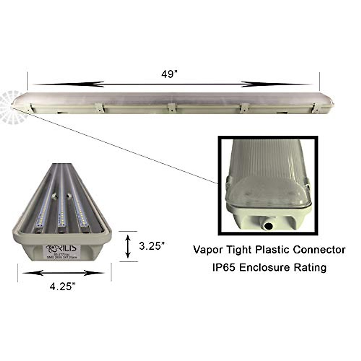 Orilis 4 Ft. 72W Commercial Vapor Light Tight Waterproof Outdoor Integrated Hardwired LED Anti-Fogging Fixture IP65-6500K - 8,000 Lumen
