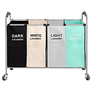 320L Laundry Basket Sorter, 4 Section Laundry Hamper Bag Closet Storage Organizer for Dirty Clothes in Laundry Room Bedroom Storage Organization (4-Section GREEN)