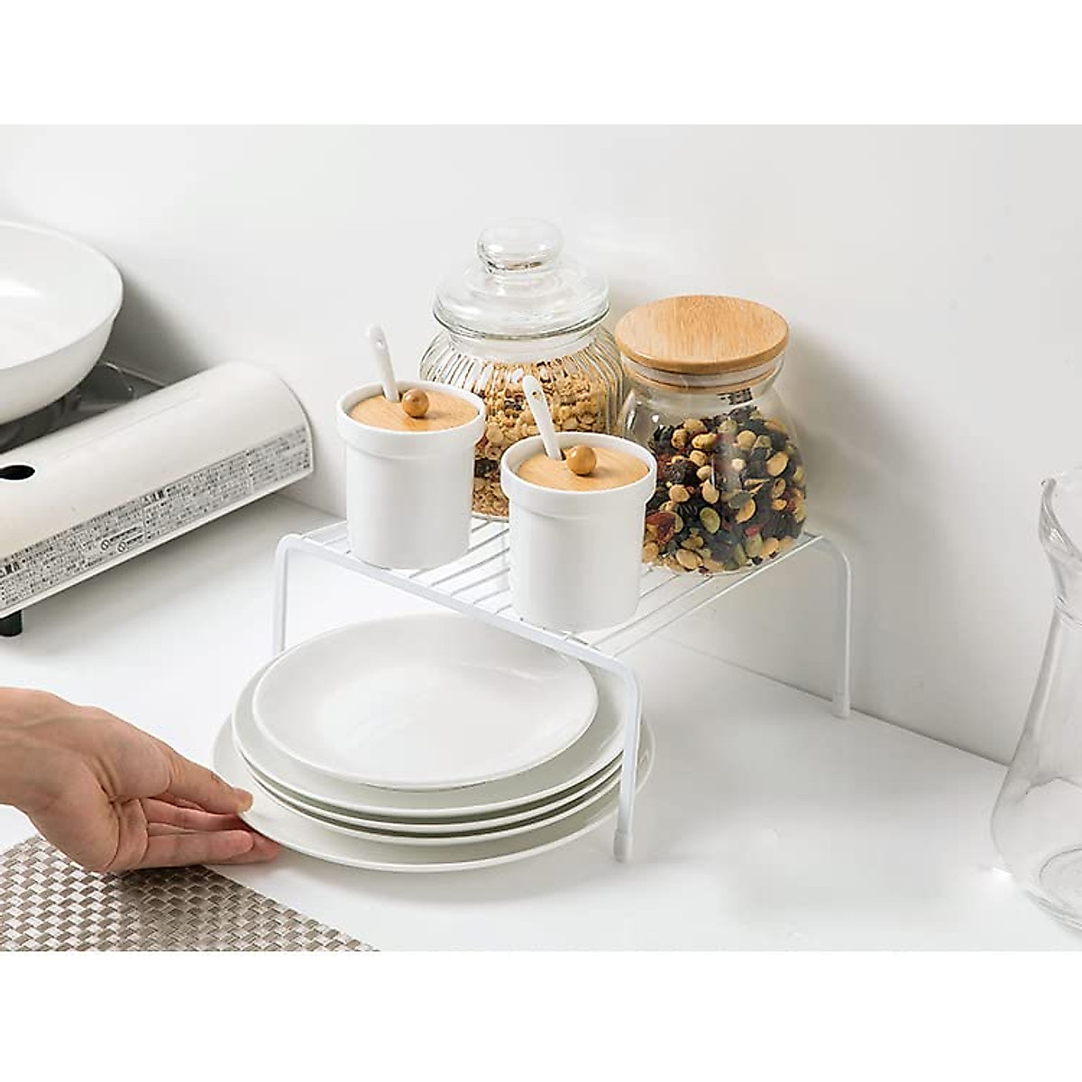 1 Tier Under Sink Organizers and Storage, Kitchen Bathroom Cabinet Organizer with Hooks,Cabinet Basket Storage Shelf,White