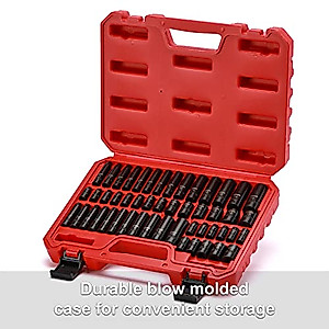 CASOMAN 1/4 Inch Drive Master Impact Socket Set, 50-Piece, 6-Point, SAE/Metric, 5/32 Inch - 9/16 Inch, 4mm - 15mm, Standard/Deep,CR-V