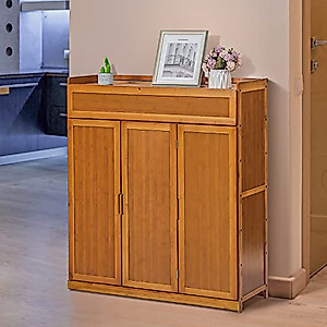 MoNiBloom Bamboo Entryway Shoe Cabinet, Free Standing 6 Tier Shoe Floor Storage Organizer with Doors for Entryway Balcony Bathroom Living Room, Brown