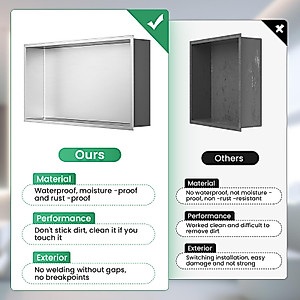 EXF Stainless Steel Shower Niche 12" X 24" Brushed, No Tile Needed Recessed Waterproof Shower Shelf for Bathroom Kitchen Storage