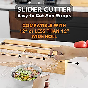 SpaceAid WrapNeat 2 in 1 Wrap Organizer with Cutter and Labels, Plastic Wrap, Aluminum Foil and Wax Bamboo Dispenser for Kitchen Storage Organization Holder for 12" Roll (Natural)