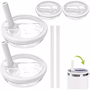 2 Pack 40 oz Tumbler Flip Straw Lid Replacement fit for Stanley Quencher, Spill Proof Splash Resistant Tumbler Lids, Reusable Tumbler Cover (A)