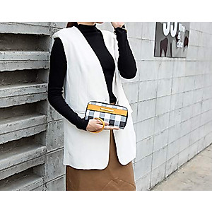 Mia K Collection Shoulder Bag for Women & Wristlet Wallet Purse Set: PU Leather Crossbody Tote Top-Handle Handbag Gaby Checker Cognac Brown