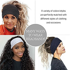 CAKURE Crystal Wide Headbands Rhinestone Head Bands Black Turban Headband Elastic African Head Wraps Sport Hair Bands for Women and Girls Pack of 3