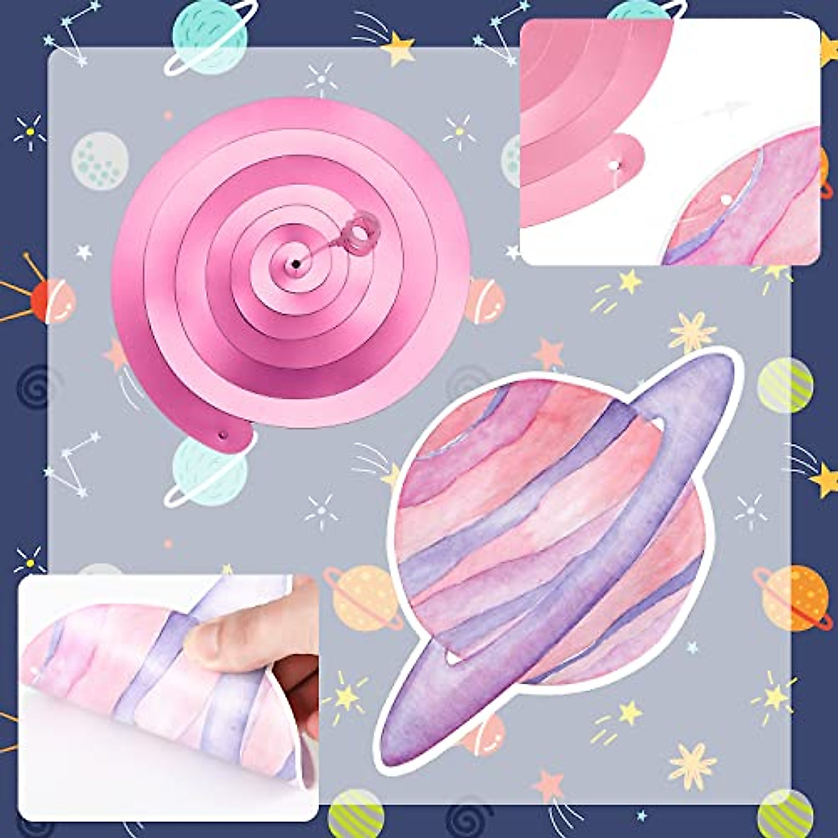 30 Pcs Solar System Whirls Outer Space Hanging Swirl Space Themed Party Supplies Planet Rocket Astronaut Sign Foil Swirls Ceiling Decoration for Boy Girl Kids Baby Shower Outer Space Party Decorations