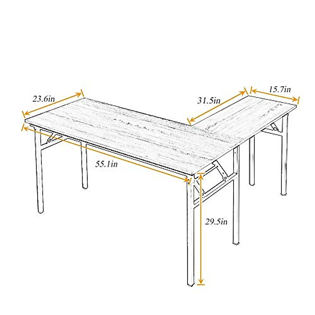 DlandHome Reversible L-Shaped Desk Large Corner Desk Folding Table Computer Desk Home Office Table Computer Workstation, White DND-ND11-WW