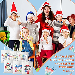 Kigeli 6 Pcs Teacher Canvas Tote Bags Bulk Teacher Appreciation Gifts in Bulk for Graduation Teachers Week Retirement(White)