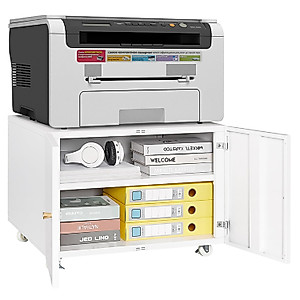 SQLIFE Office Copier File Cabinet, Mobile Lateral Filing Cabinet with 2 Door, Rolling File Cabinet, Printer Stand for Legal/Letter/A4 File