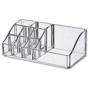 ums Makeup & Jewelry Organizer - Clear Makeup Organizer and Storage for Vanity, Acrylic Makeup Holder for Countertop with 9-Compartment, Small Cosmetic Tray for Brush and Lipstick