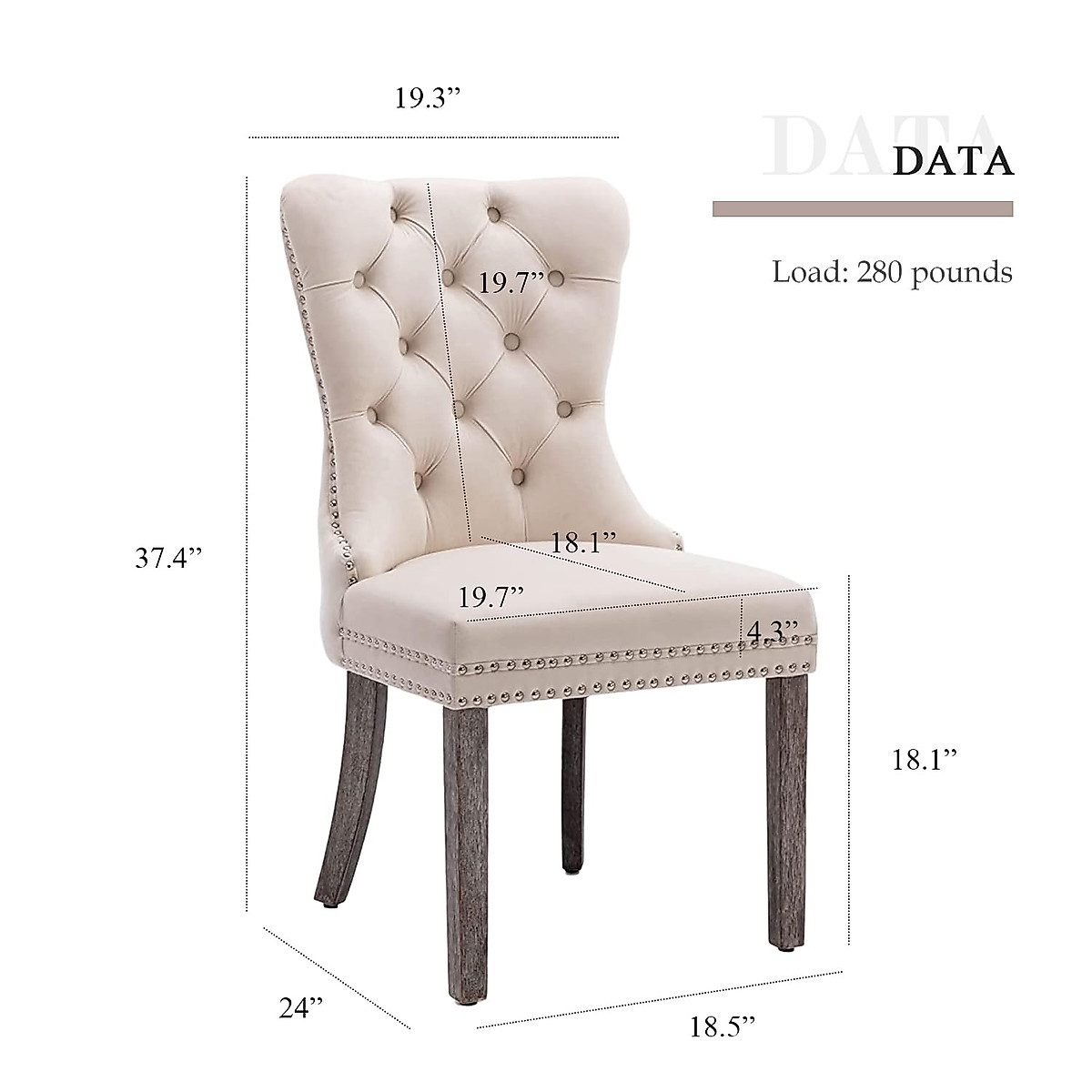 Eifizek Velvet Dining Chairs Set of 2, Tufted Dining Room Chairs with Nailhead Ring Pull Trim, Upholstered Dining Chairs with Solid Wood Legs for Kitchen Dining Room (Beige)