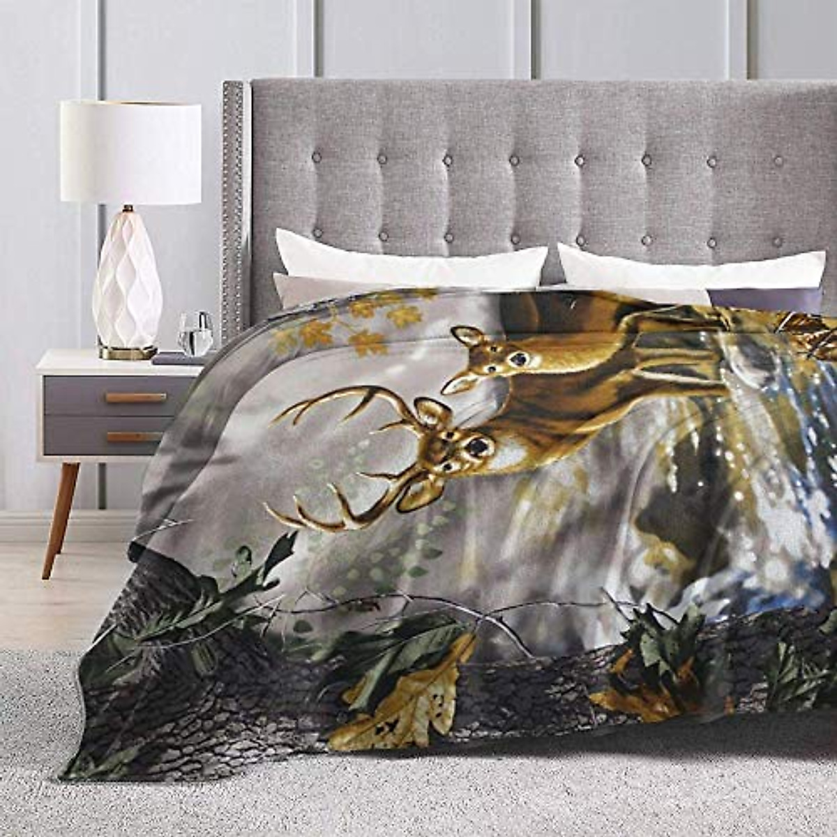 YISHOW Tree Camouflage Deer Fleece Throw Blanket, Cozy Sherpa Plush Blankets for Bed Couch Sofa - 60" x 50"