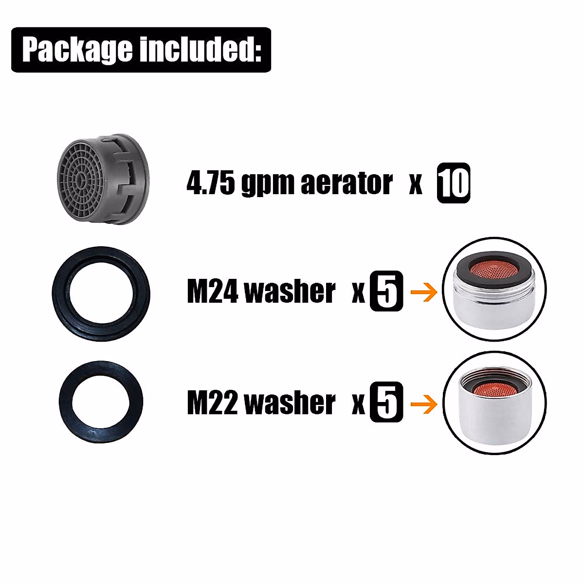 JQK Faucet Areator, 4.75 GPM Insert Faucet Aerators Replacement Parts Bathroom 10 Pack, FAG-P10