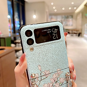 HANASE Glitter Bling Flowers Corssboby Case for Samsung Galaxy Z Flip 4 3 Hard Plastic Shoulder Strap Lanyard Chain Phone,Z5,for Z Flip 3