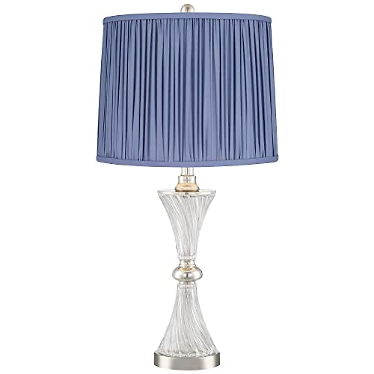 Regency Hill Luca Modern Table Lamps Set of 2 with USB Charging Port 25 1/2" High Twisted Glass Blue Shirred Fabric Drum Shade for Bedroom Living Room Bedside Nightstand House Desk Office
