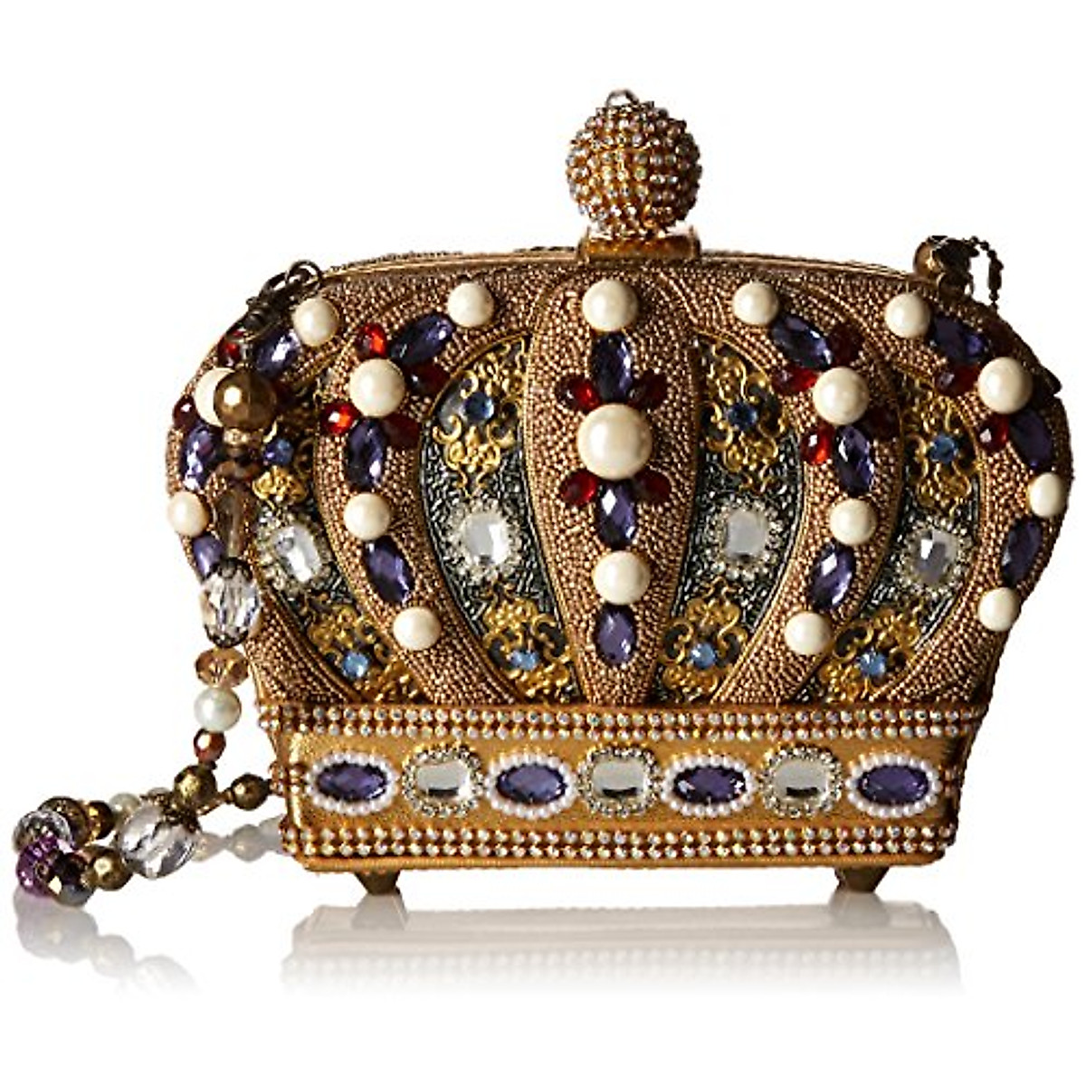 Mary Frances Queendom Beaded Jeweled Royal Crown Shoulder Handbag Purse, Gold