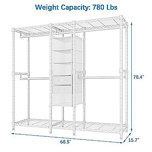 VIPEK V6E Heavy Duty Clothes Rack Large Garment Rack for Hanging Clothes, Portable Clothing Rack Metal Freestanding Closet Wardrobe System with Hanging Closet Organizer, Max Load 780 LBS, White