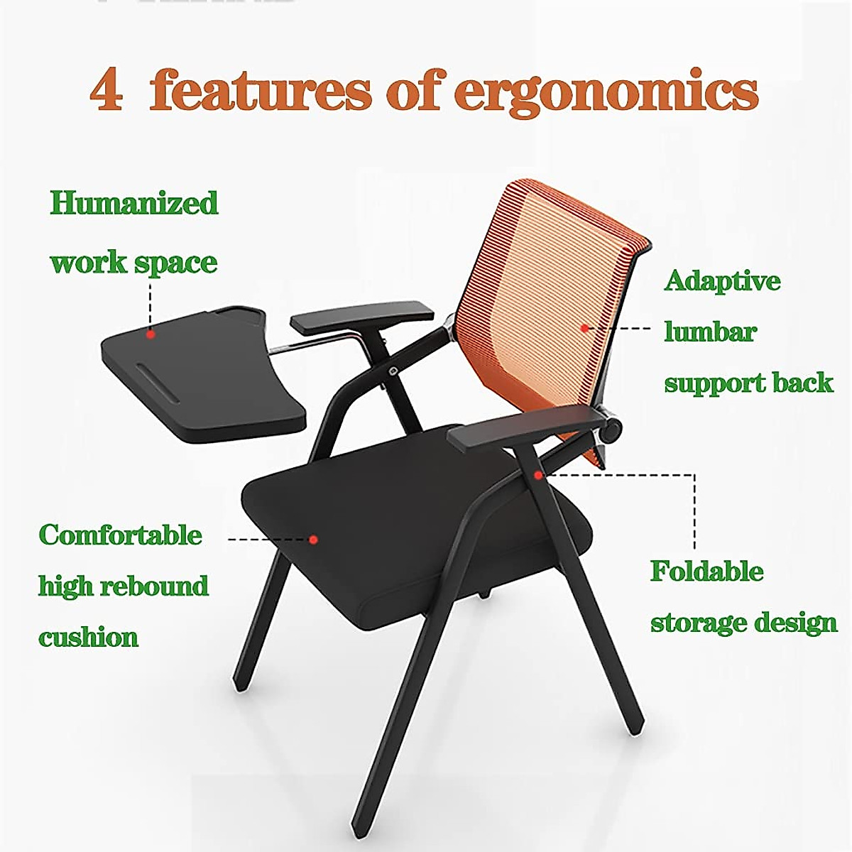 Folding Chair with Desk Attached Adults,Tablet Arm Chair Mesh Office Chair with Lumbar Support,Computer Desk Chair with Tablet Arm Writing Board Table Chair (Color : Blue)