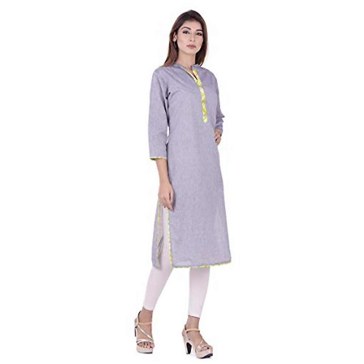 Indian Women's Plain Cotton Kurti Grey Top By Chichi, Medium
