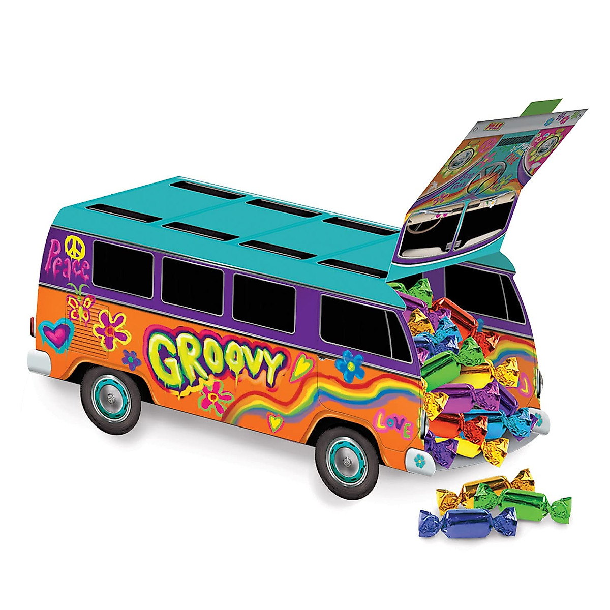 Beistle 3-D 60's Bus Centerpiece, 9.75”, Multicolored