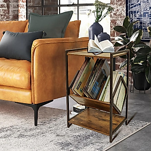 Pacilack Small Book Shelf 3 Tier Wood Book Stand Bookshelves Metal Rustic Industrial Side End Table Bookcase for Bedroom Living Room 16x12x26 inch