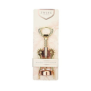 Twine Two-Tone Copper and Gold Winged Corkscrew, Self Centering Worm, Wine Bottle Opener, Lever Arms, Stainless Steel Set of 1